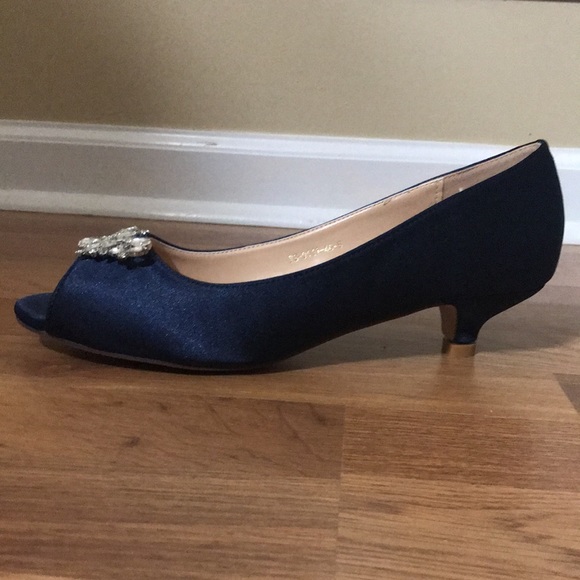 Erijunor Shoes Satin Navy Blue Kitten Heels Never Been Worn Poshmark